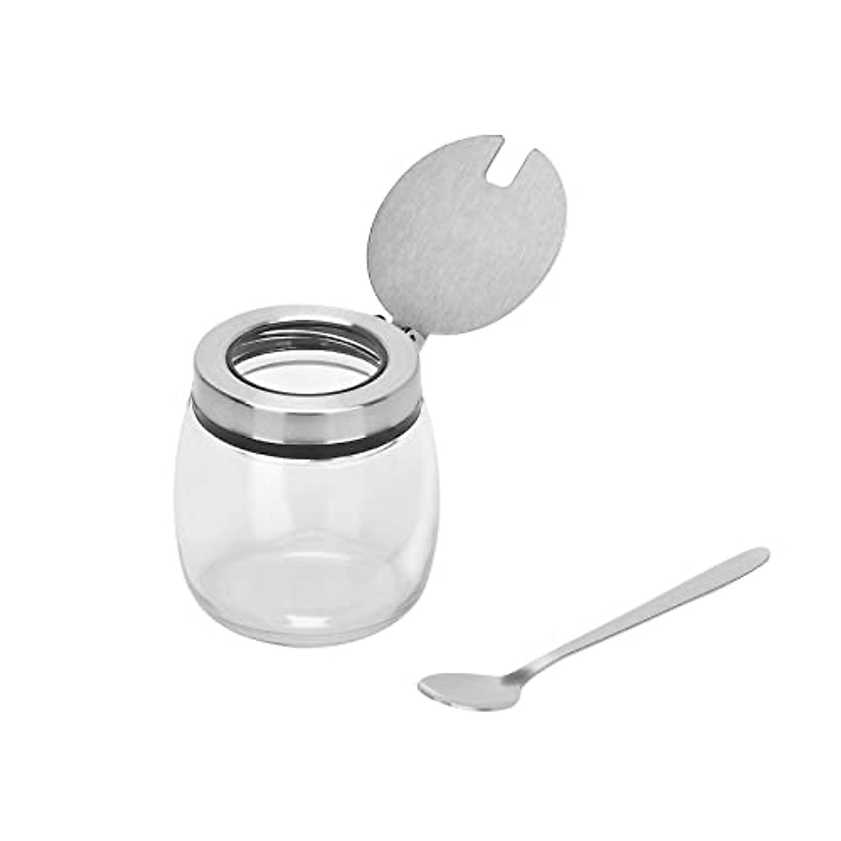 only fire Condiment Jar Spice Container with Lids, Stainless Steel Serving Spoons, Base Rack and Labels - Glass Seasoning Bottles Kitchen Accessories | Set of 3