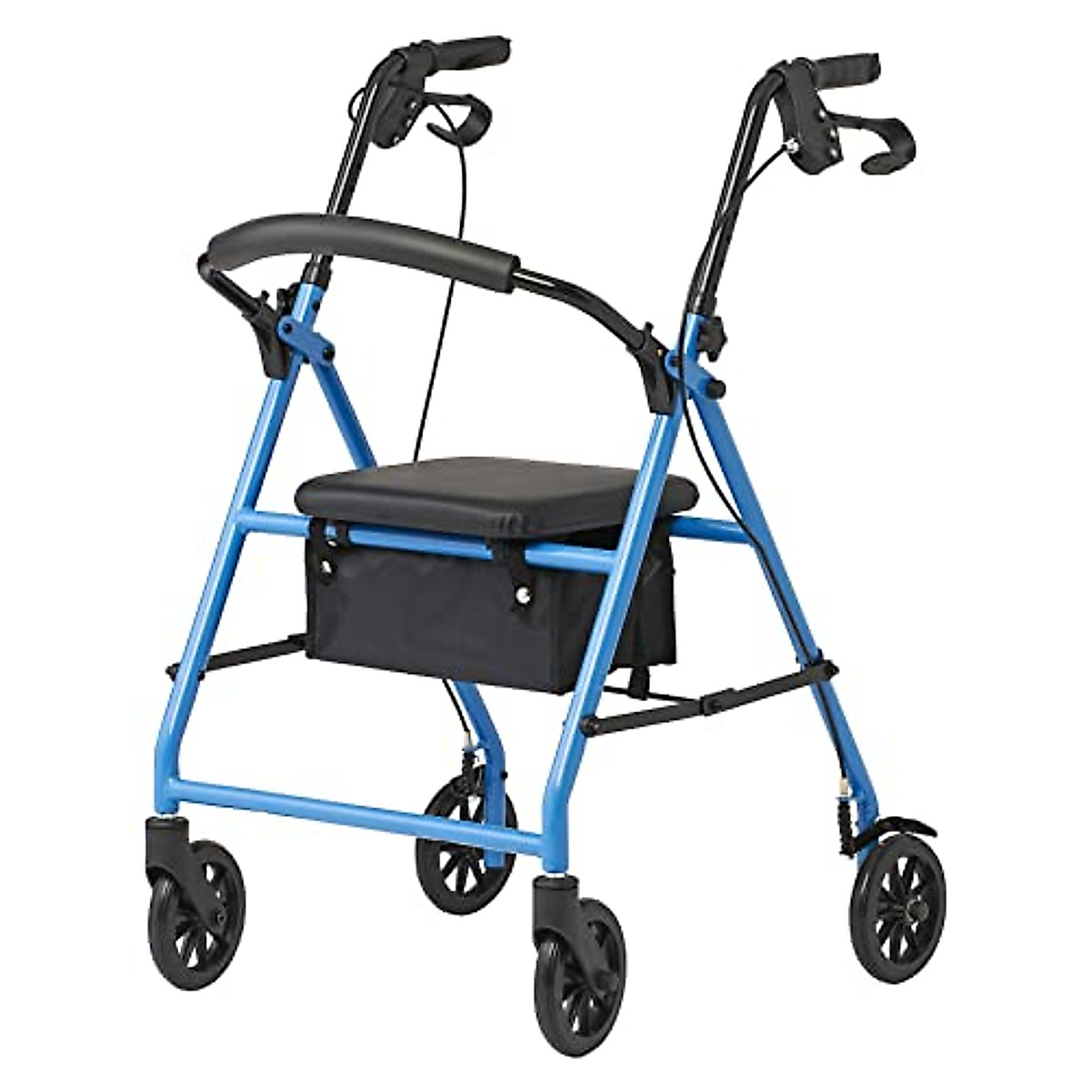 Medline Mobility Lightweight Folding Steel Rollator Walker with 6-inch Wheels, Adjustable Seat and Arms, Light Blue