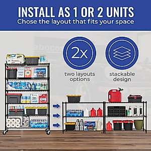 SafeRacks - NSF Certified Storage Shelves, Zinc, Heavy Duty Steel Wire Unit with Wheels and Adjustable Feet, Garage or Bakers Rack, Kitchen, Pantry Shelf - (24"x60"x72" 4-Tier) (Black)