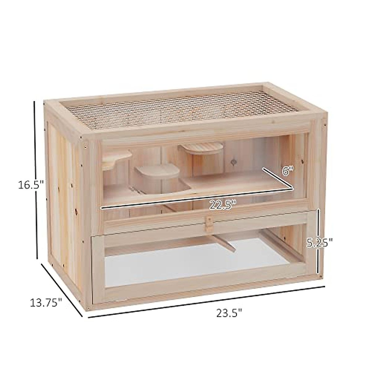 PawHut 2-Level Hamster Cage Mice and Rat House, Small Animal Habitat for Guinea Pigs, Chinchillas with Openable Top, Front Door, Shelf and Ladder
