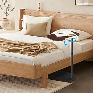 Raymen Walnut Wood C-Shaped Side Table, Adjustable Height & Swivel End Table for Sofa & Couch, Living Room, Bedroom, Study, and Small Spaces, Steel Base