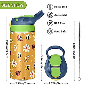 Kcldeci Insulated Water Bottle with Straw for Sports and Travel Cute Bees Ladybug Sports Water Bottles Keep Cold for 24 Hours and Hot