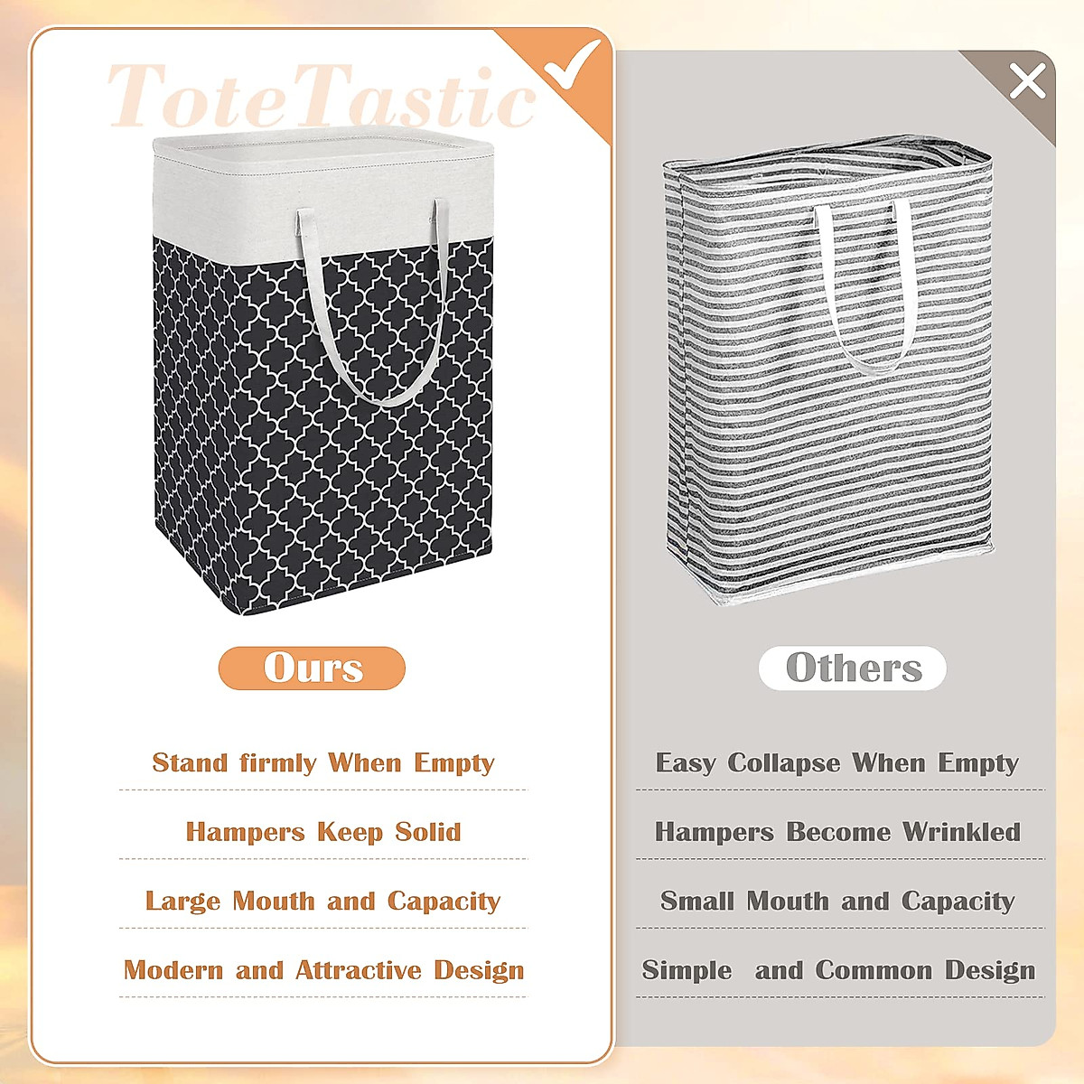 ToteTastic 3-Pack Laundry Basket, Freestanding＆Waterproof Laundry Hamper, Collapsible Tall Clothes Hamper with Easy Carry Handles for Clothes, Towels＆Toys in the Family and Dorm,Clover Black,100L