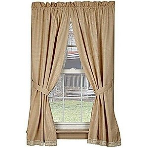 Primitive Country Shabby Chic TAN Gingham Check LACE Trim Panels Curtains 84 Home and Garden Ornament
