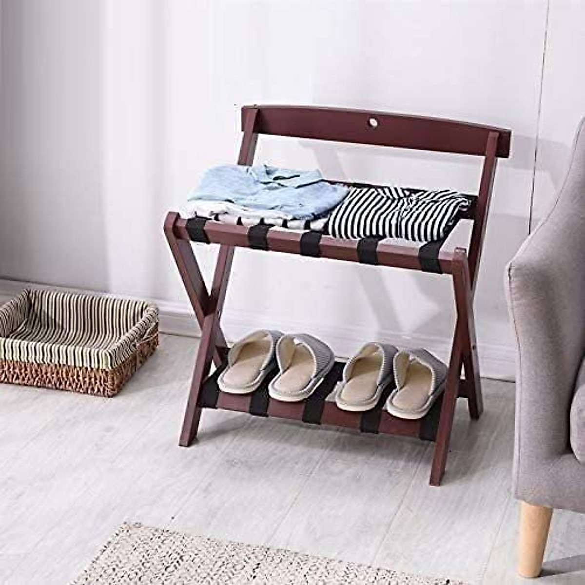 Scpantkend Hotel Solid Wood Folding Luggage Rack,Room Luggage Holder,Travel Break Folding Stool