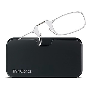 ThinOptics unisex-adult Reading Glasses + Black Universal Pod Case | Clear Frames, 2.50 Strength Readers Clear Frames / Black Case, 44 mm