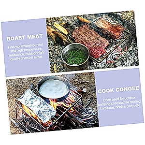 GANAZONO Grill Folding Bracket Fishing Grill Grate Metal Barbecue Grill Stainless Steel Grill Grate Folding Campfire Grill Barbecue Rack Portable Grills Collapsible Campfire Grill Burner