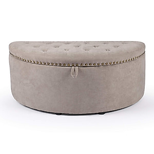 NOBPEINT Half Moon Modern Storage Ottoman Bench, Upholstered Bed End Bench Storage Chest, Gray