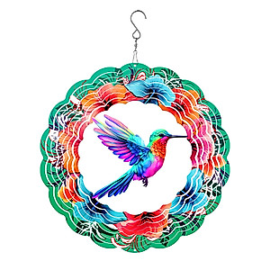 FANTAART Hummingbird Wind Spinners,12inch 3D Metal Wind Spinner Hanging Wind Spinner for Outdoor & Indoor Decorations Yard Art and Garden Clearance Decor Best Hummingbird Garden Gift