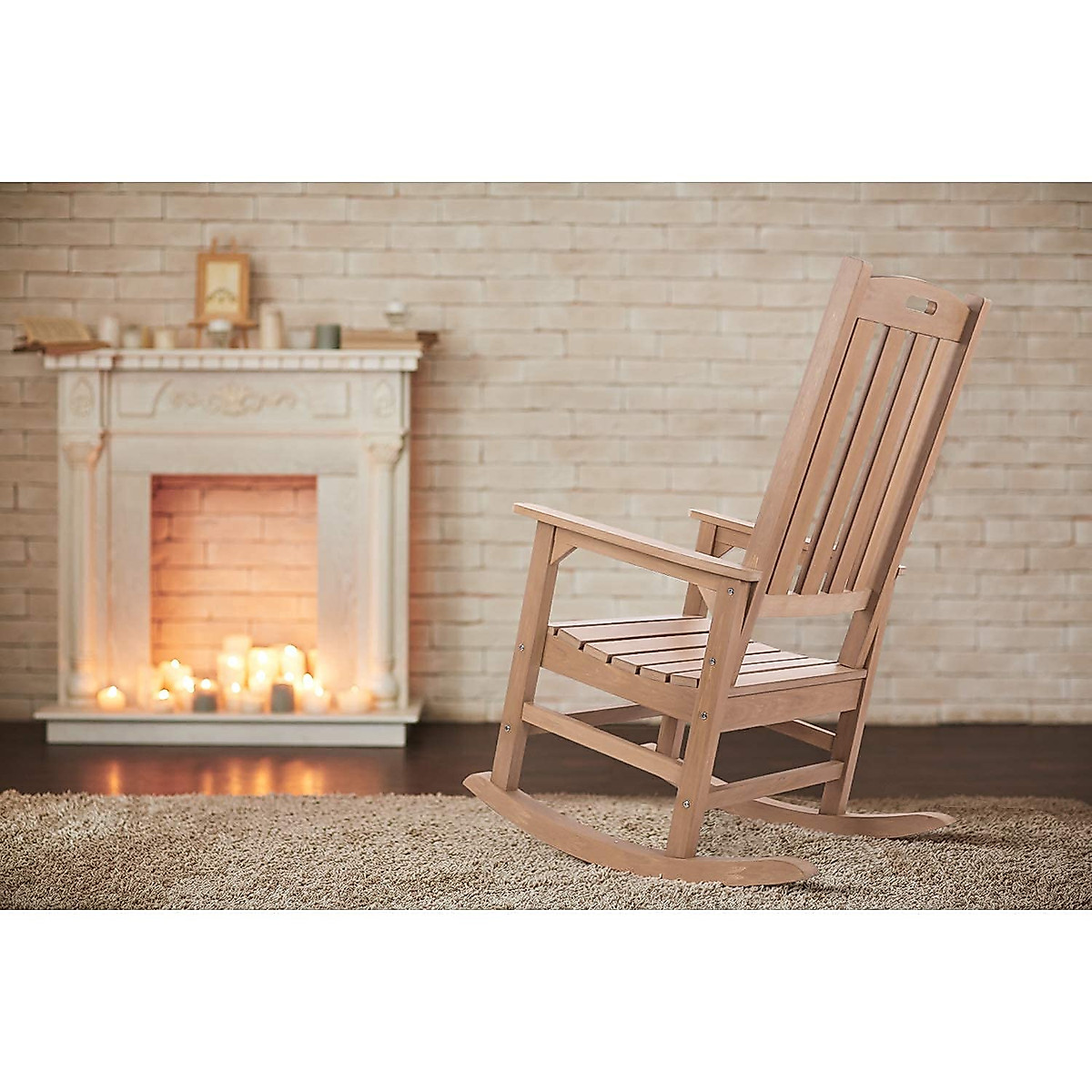 YeegfeyA Vaneventi Outdoor Rocking Chair with 350lbs Support, All-Weather Oversized Outdoor Chair, Fade-Resistant Porch Rocker Chair, 34L 27W 46.8H (Teak)