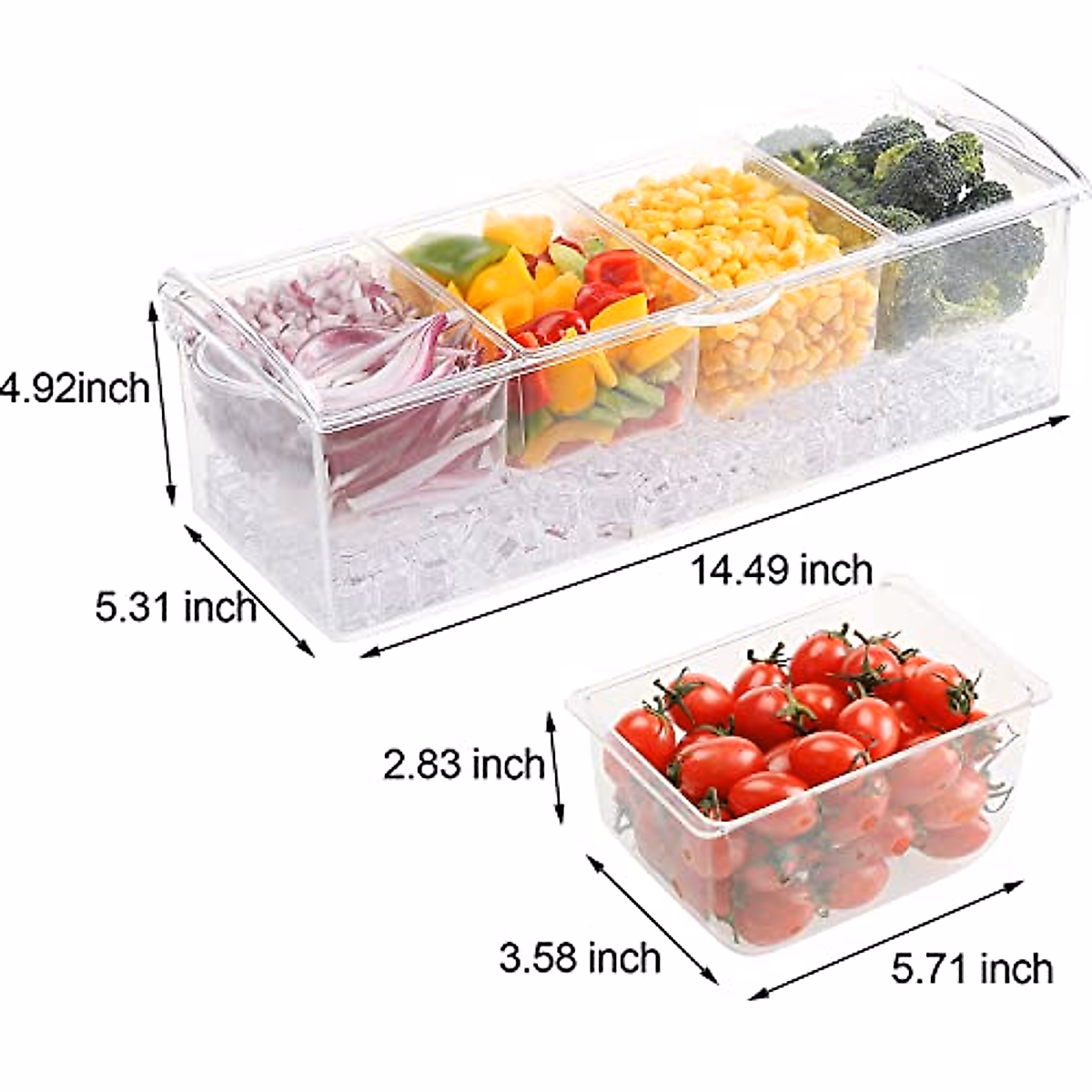 Yatmung Chilled Condiment Server with Lid, Serving Platter and Tray for Parties on Ice Party Tray for Serving Food Fruit Tray for Bar Condiment Tray with Lid