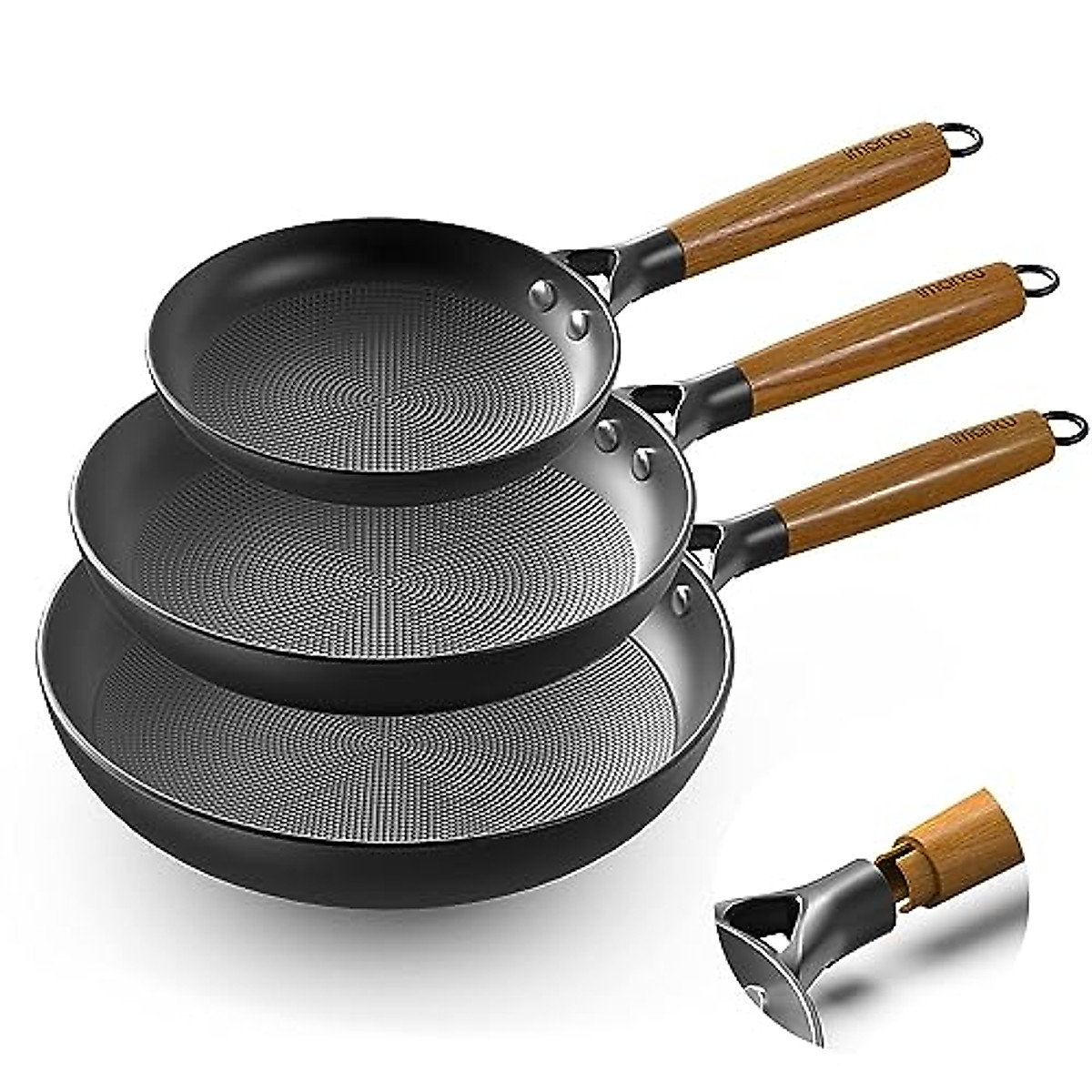 imarku Non Stick Frying Pans - 8 Inch, 10 Inch and 12 Inch Cast Iron Skillets Professional Cast Iron Pan Set Dishwasher Safe Nonstick Frying Pan Set, Pot set with Detachable Handle