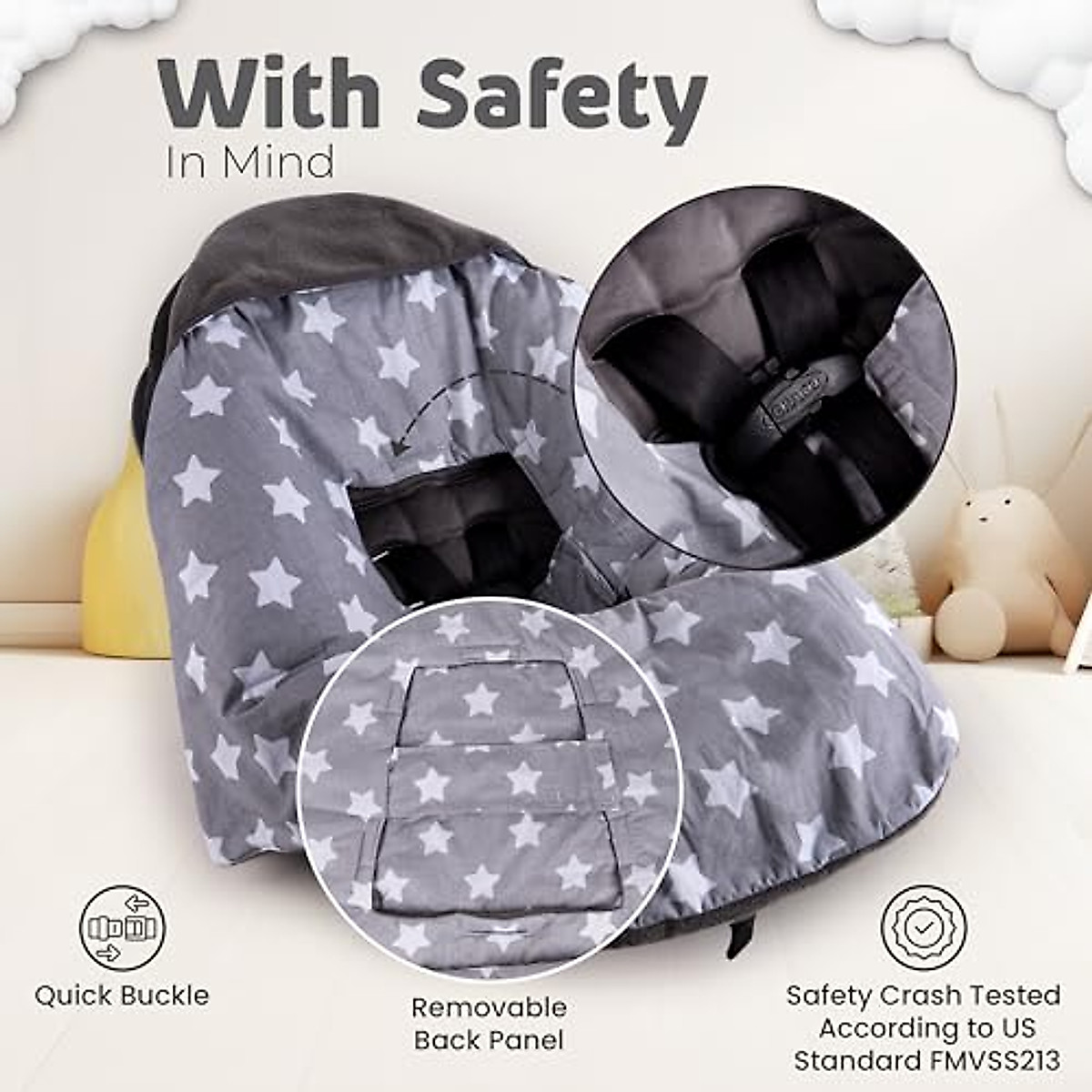 SWADDYL Car seat Blankets for Babies - Baby Footmuff - Carseat Swaddle Blanket - Stroller Bunting Bag for Infants - Baby Newborn Winter Gear (Grey/Stars)