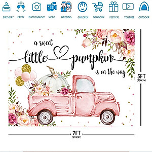 Ticuenicoa 7x5ft A Little Sweet Pumpkin is On The Way Photography Backdrop for Baby Shower Pink Floral Truck It's a Girl Backdrops Fall Autumn Halloween Babyshower Party Decor Gender Reveal Banner