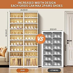EHAMILY 9 Tier Foldable Shoe Rack Organizer for Closet 18-36Pairs Plastic Collapsible Shoe Shelf for front door entrance Stackable Clear Folding Shoes Storage Boxes Tall Shoe Cabinet