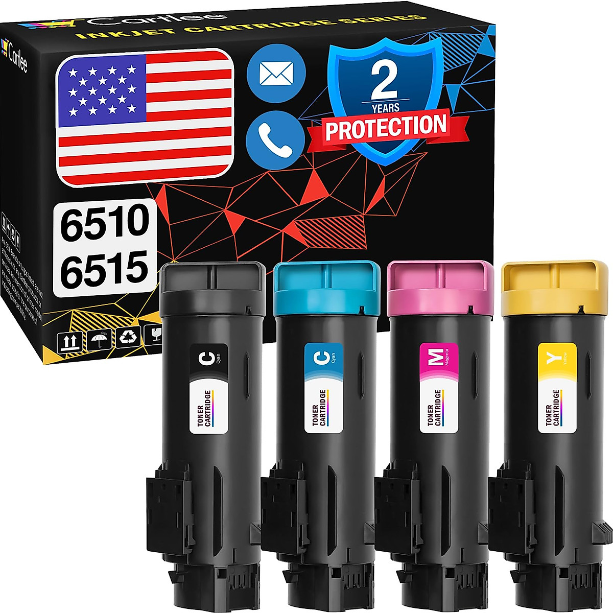 Cartlee Set of 4 Compatible High Yield Laser Toner Cartridges for Xerox Phaser 6510 6510/dni 6510/dn 6510/n Workcentre 6515 6515/dni 6515/dn 6515/n Printer (1 Black, 1 Cyan, 1 Magenta, 1 Yellow)