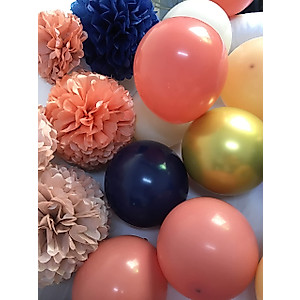 Navy Blue Pink Party Decorations for Women – Bridal Wedding Shower Birthday Gender Reveal Decor with Dusty Balloons and Royal Blue Paper Flower Pom Poms and Garland