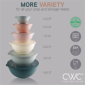 COOK WITH COLOR Mixing Bowls with TPR Lids - 12 Piece Plastic Nesting Bowls Set includes 6 Prep Bowls and 6 Lids, Microwave Safe (Teal)