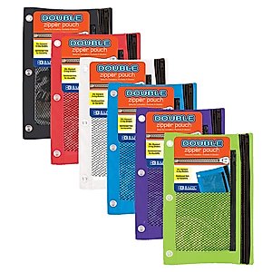 BAZIC Pencil Pouch 3 Ring Binder Pouch w/Rivet Enforced Rings Holes, Assorted Color Mesh Window, Double Zipper Pouches 144-Pack