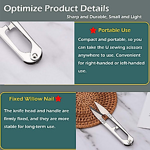 Zittop 2pcs Premium Stainless Steel 4.2in U Sewing Scissors Clippers, Embroidery Yarn Scissors Mini Thread Sewing Cutter, Yarn Fishing Mini Small Snips Trimming Nipper Great for Stitch (Silver)