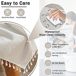 JIALE Table Cloth Rectangle Table, Heavy Duty Cotton Linen Waterproof Tablecloths Farmhouse Tablecloth, Soft and Wrinkle Free Table Cover with Tassels, 55''x 86'', 6-8 Seats
