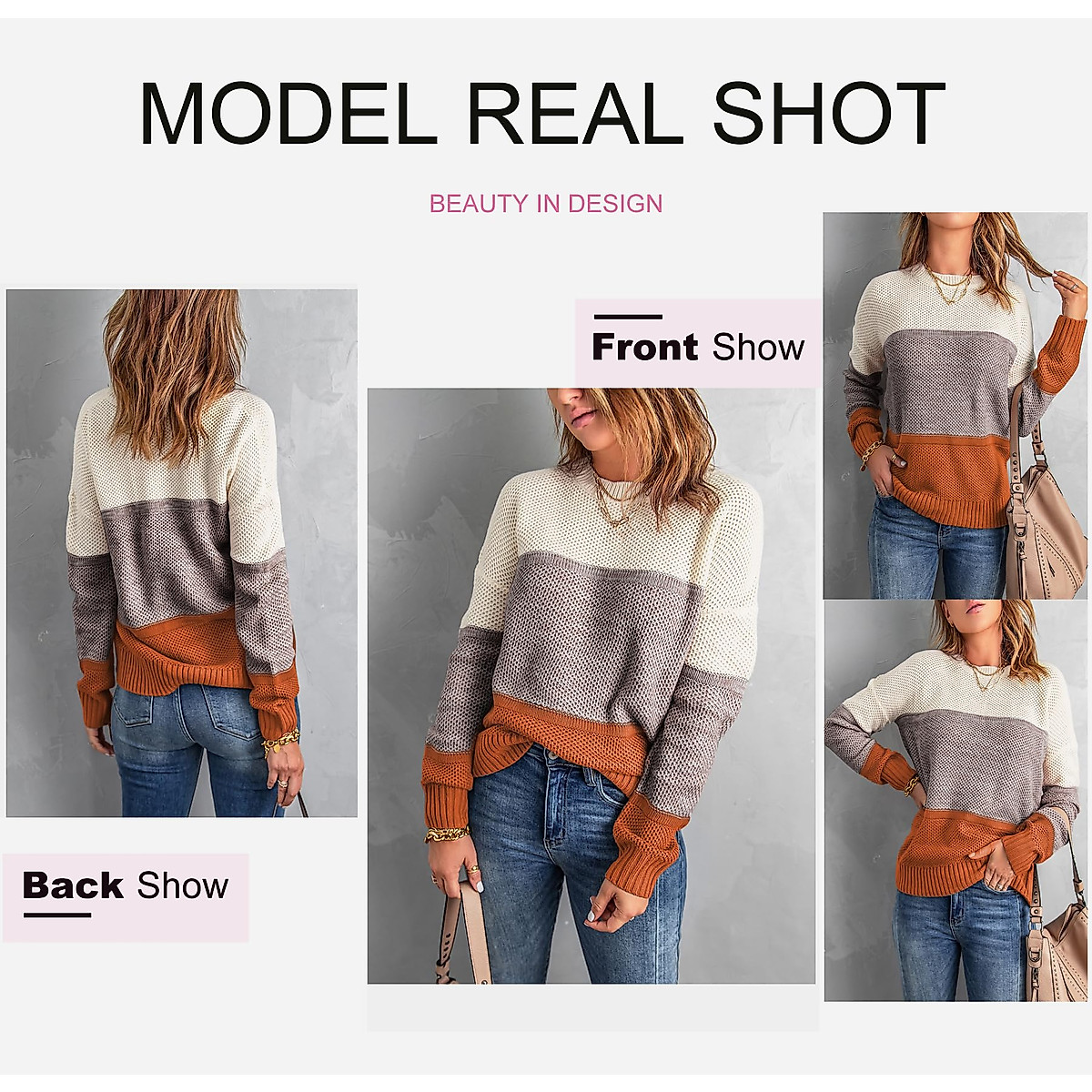 Dokotoo Womens Sweaters Fall 2024 Winter Crewneck Long Bat Sleeve Color Block Pullover for Women Casual Knit Jumper Tops Yellow Medium