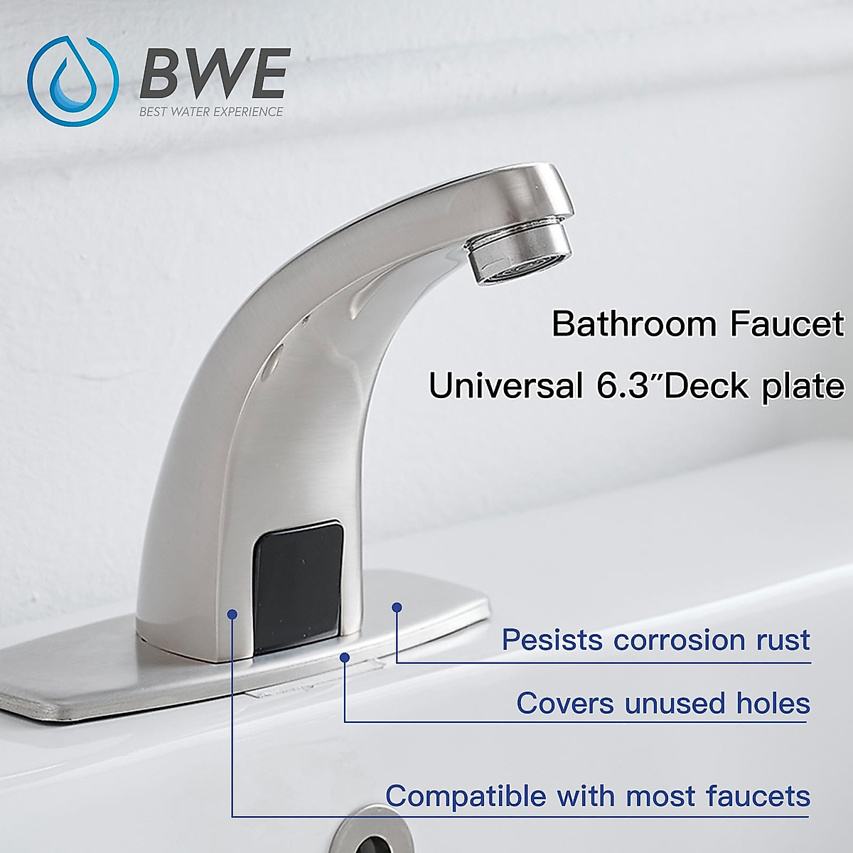 BWE 6.3 Inch Sink Hole Cover Bathroom Vessel Vanity Sink Faucet Rectangle Cover Deck Plate for 1 Or 3 Hole Escutcheon Brushed Nickel