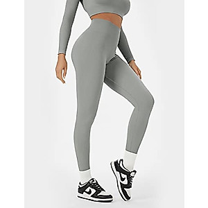 Buttergene Women Workout Sets 2 Pieces Long Sleeve Yoga Outfits Gym Clothes Seamless Ribbed Crop Top High Waist Leggings