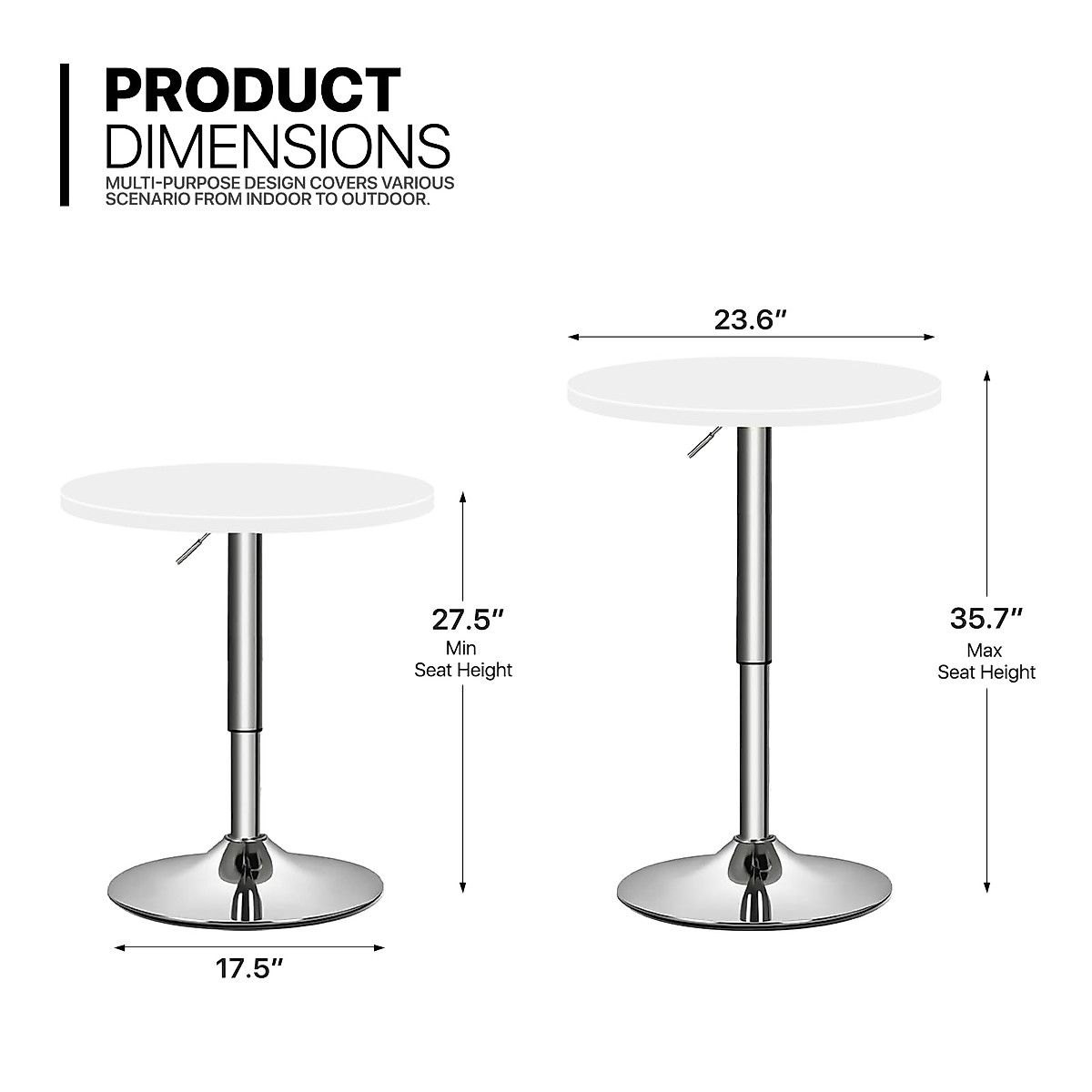 MoNiBloom Bistro Pub Table Round Bar 27.5"- 36" Height-Adjustable Cocktail Table for Dining Room Home Kitchen Patio Bistro, 23.5 Inch Table Top, White