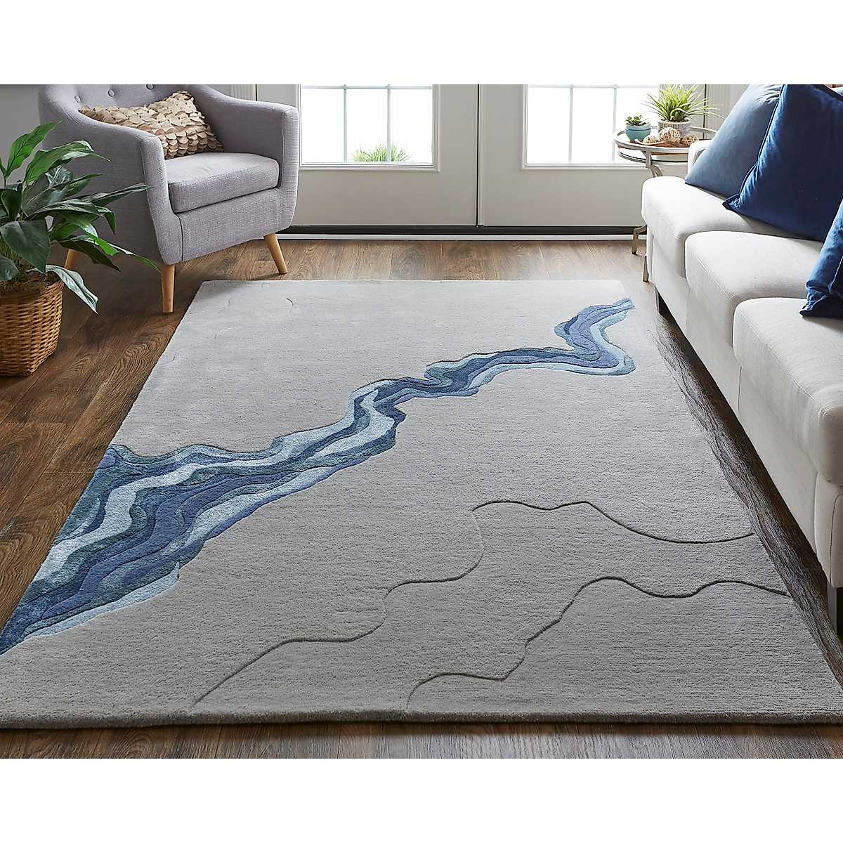 Feizy Serrano Modern Wool Rug, Gray/Blue, 8' x 10' Area Rug