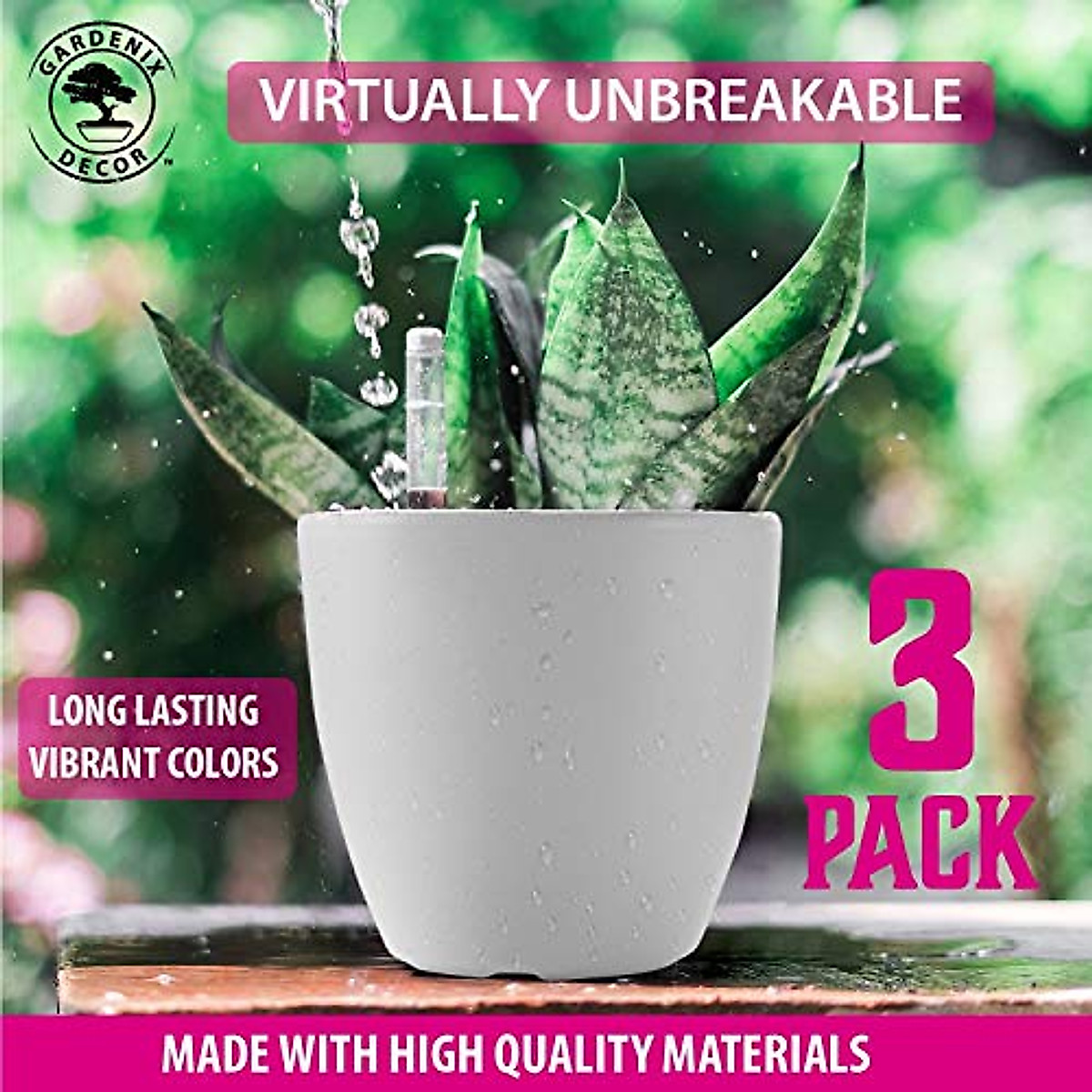 GARDENIX DECOR 7'' Self Watering planters for Indoor Plants - Flower Pot with Water Level Indicator for Plants, Grow Tracking Tool - Self Watering Planter Plant Pot - Coco Coir - White 3 Pack