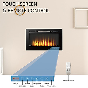 FULEIWO 30 inch Recessed and Wall Mounted Electric Fireplace, Low Noise,Fit for 2 x 4 and 2 x 6 Stud, Remote Control with Timer,Touch Screen,Adjustable Flame Color and Speed, 750-1500W