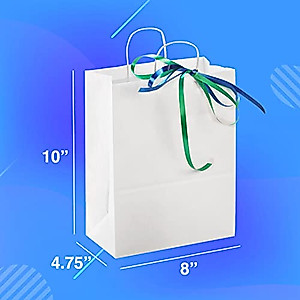 White Kraft Paper Bags with Handles Bulk - Gift Bags Medium Size for Paper Shopping Bags, Party Bags, and Bags for Small Business (8"x4.75"x10" - White Gift Bags Bulk Medium Size 25 Bags)
