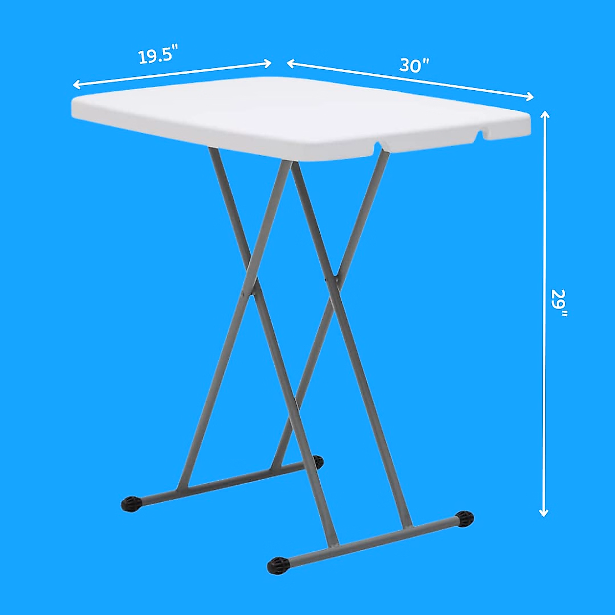New Home Era 30" Height Adjustable Plastic Folding Tray Table - Portable, Easy Storage, and Perfect for Living Room and Bedroom - White