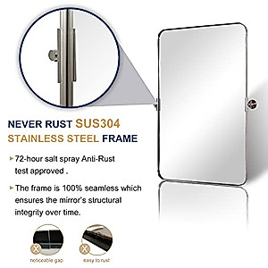 ANDY STAR 22"x34" Brushed Nickel Pivot Mirror for Bathroom, Silver Metal Frame Bathroom Mirrors for Wall，Rectangle Titling Vanity Wall Mirror with Rounded Corner Design Hangs Vertically Only