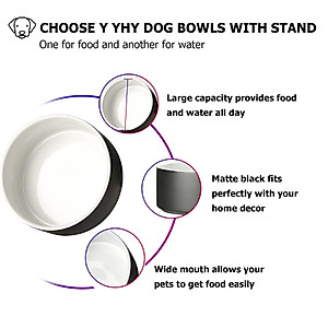 Y YHY Ceramic Dog Bowls, 32 Oz, Matte Black, Bamboo Stand, Suitable for Multiple Pets