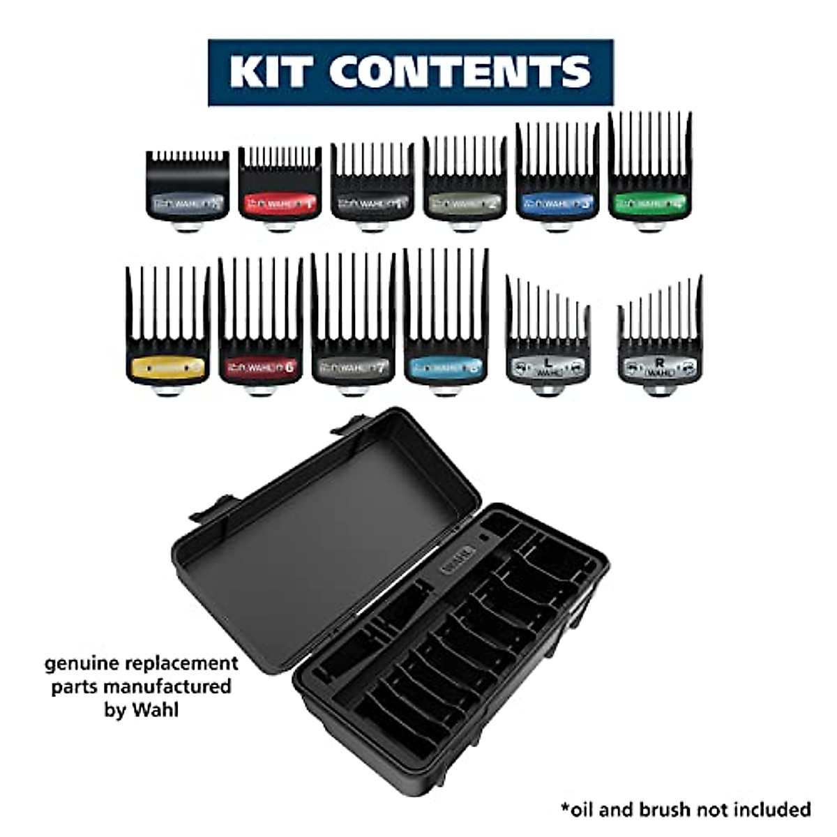 Wahl Genuine Elite Guide Comb Set with Colored Metal Clips and Hair Clipper Guard Organization Caddy, 12 Full Size Attachment Guards from 1/16” to 1” for Increased Cutting Performance - 3291-300