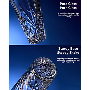 Fioance Glass Cocktail Shaker, 18.5oz Cutting Desgin Glass Shaker - Exquisite Martini Shaker for Elevated Mixology. Perfect for Crafting Artisan Cocktails, Martinis