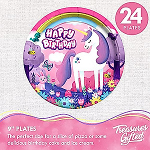 Treasures Gifted Rainbow Unicorn Birthday Party Supplies - Serves 24 Guests - Dinnerware Starter Set - Unicorn Party Supplies Including Unicorn Napkins & Unicorn Plates for Birthday Parties