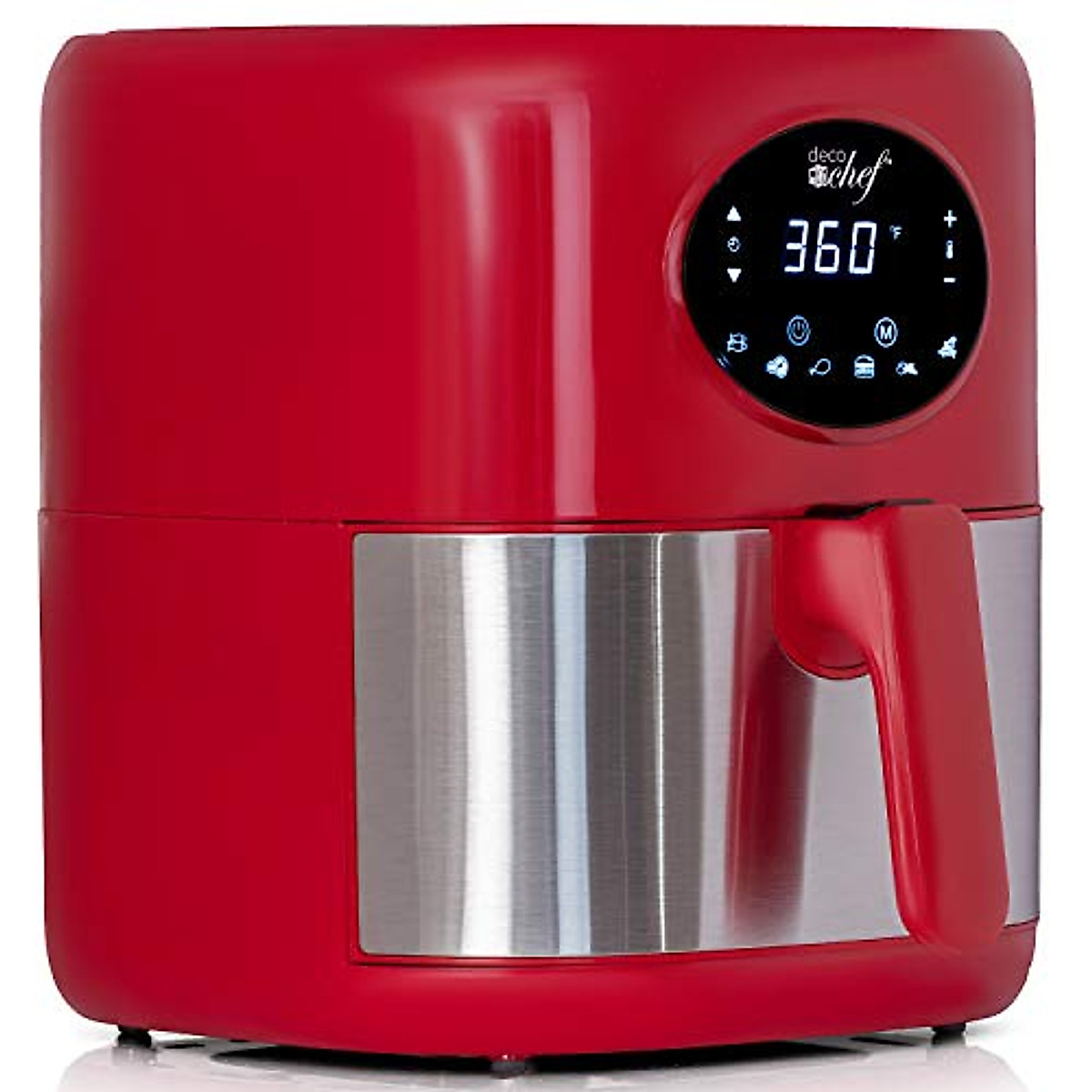 Deco Chef 3.7QT Digital Air Fryer with 6 Cooking Presets, LED Touch Controls, Adjustable Temperature and Time, Detachable Dishwasher Safe Non-Stick Basket, Red