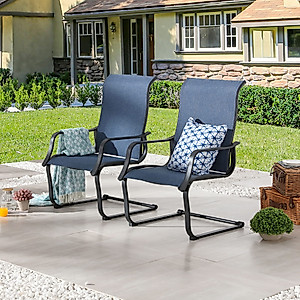 LOKATSE HOME 2 Pieces Patio Dining Armchairs C Spring Motion Chairs Outdoor Metal Set, Blue