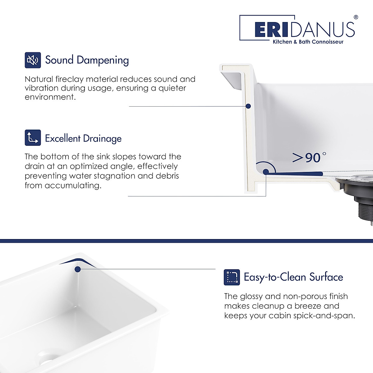 Drop in Kitchen Sink, Eridanus 24" x 18" Undermount Kitchen Sink 24 Inch Fireclay Sink Dual Mount White Kitchen Sink Topmount Deep Single Bowl with Bottom Grid and Strainer Drain
