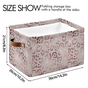 ALAZA Leopard Print Cheetah Rose Gold Large Storage Basket with Handles Foldable Decorative 1 Pack Storage Bin Box for Organizing Living Room Shelves Office Closet Clothes