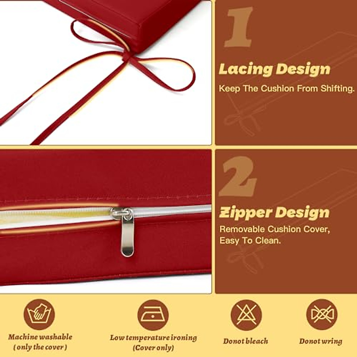 Focuprodu Bench Cushion.36x14 Inch Spill-Resistant Bench Cushion is Suitable for Patio Benches, Patio Sofas, Garden Benches. Comes with 2 Tie Straps for Easy Removal for Cleaning. (36x14x2.5, Red)