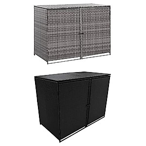 vidaXL Double Wheelie Bin Shed Poly Rattan Wicker Black Garden Dustbin Storage