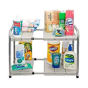Venoly Home - Under Sink 2 Tier Expandable Shelf Organizer Rack, Silver - Expands from 18 Inches to 30 Inches