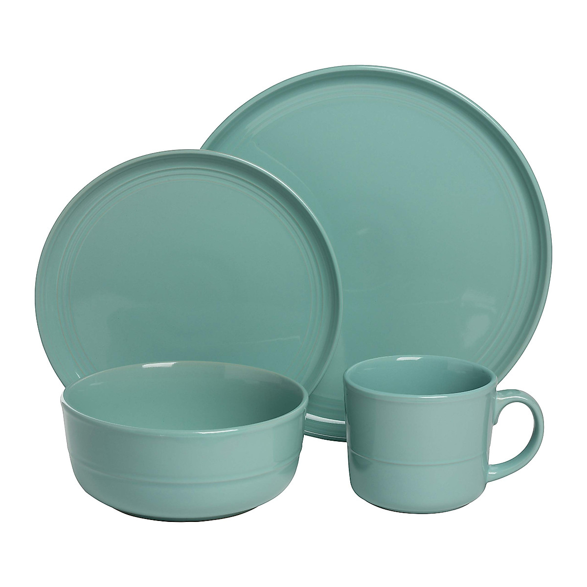 10 Strawberry Street Double Line 16 Piece Dinnerware Set, Seafoam