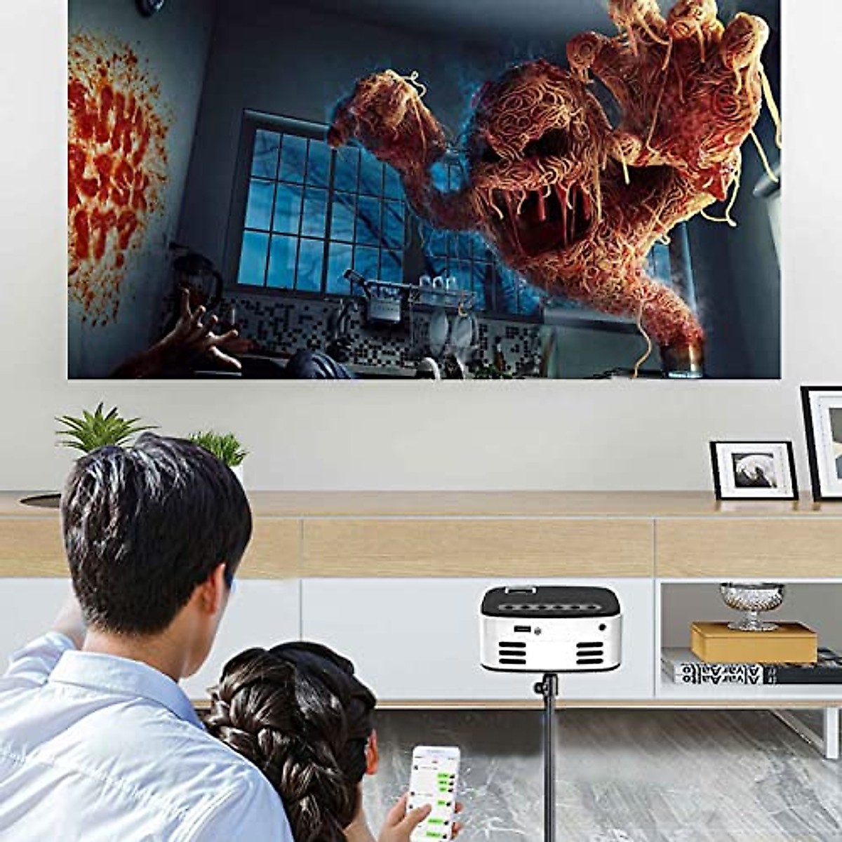 Mini Projector, HD 1080P WiFi Projector Portable Movie Projector Smart with Adapter, Remote Control, User Manual Support Phone Computer USB AV Audio Home Theater Projector for Gaming and Movies(#2)