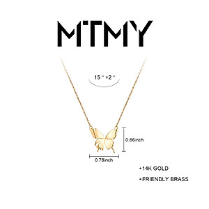 MTMY Gold Pendant Necklace for Women 14K Gold Plated Snake Bee Hummingbird Dove Eagle Animal Necklace Dainty Necklace Simple Delicate Jewelry (butterfly 5)