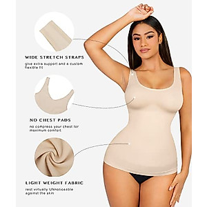 FeelinGirl Shapewear Tops for Women Tummy Control Compression Tank with Bra Smoothers and Shapers Top Beige M/L